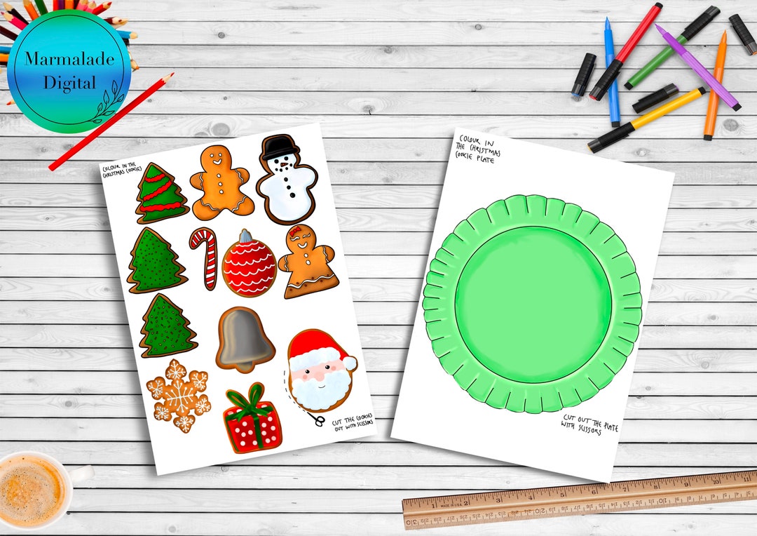 Digital Download Christmas Ginger Bread Cookies and Plate Colouring ...