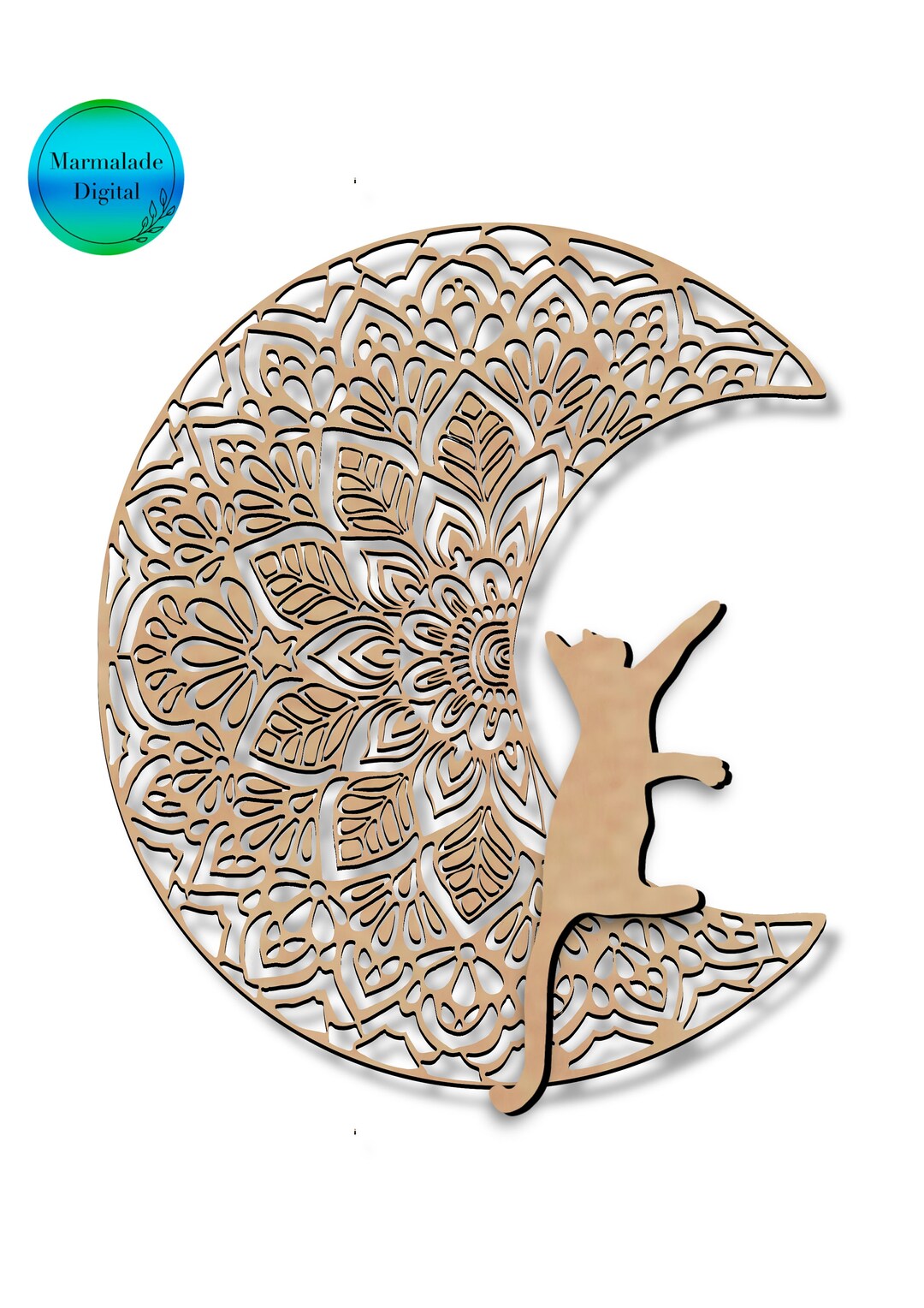 Mandala Moon and Cat SVG File, Digital Download, Laser Cutting File ...