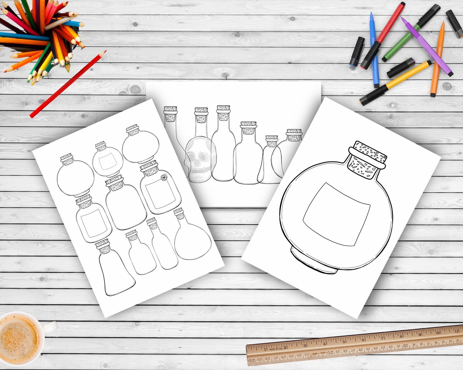 Potion Bottle Coloring Pages: Set of 3 Printable Designs (PDF Files) - Etsy