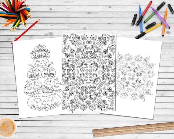 Pumpkin Jack O Lantern Colouring Page Set of 3 Printable - Etsy