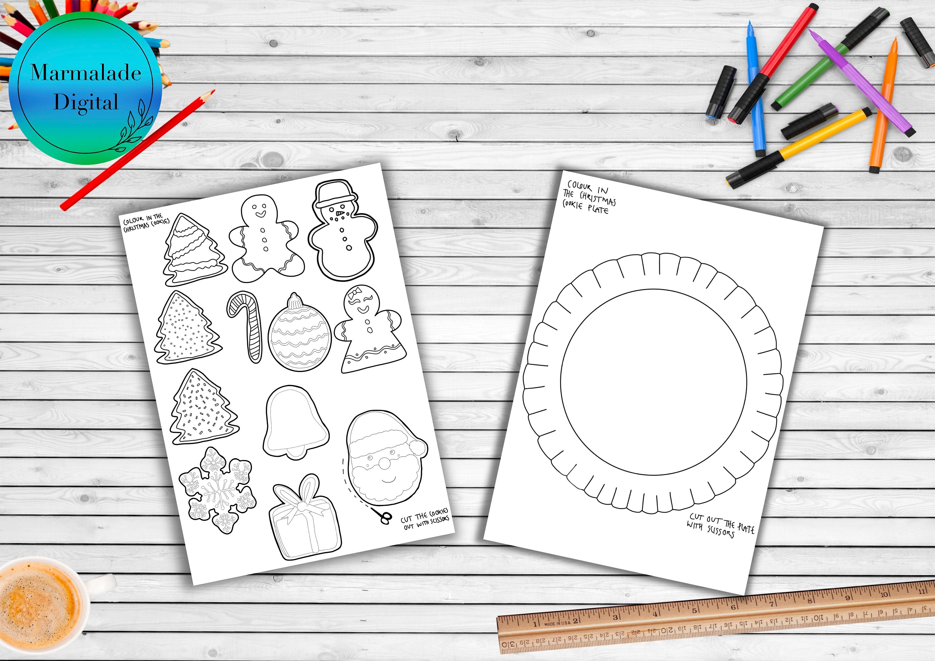 Digital Download Christmas Ginger Bread Cookies and Plate Colouring ...