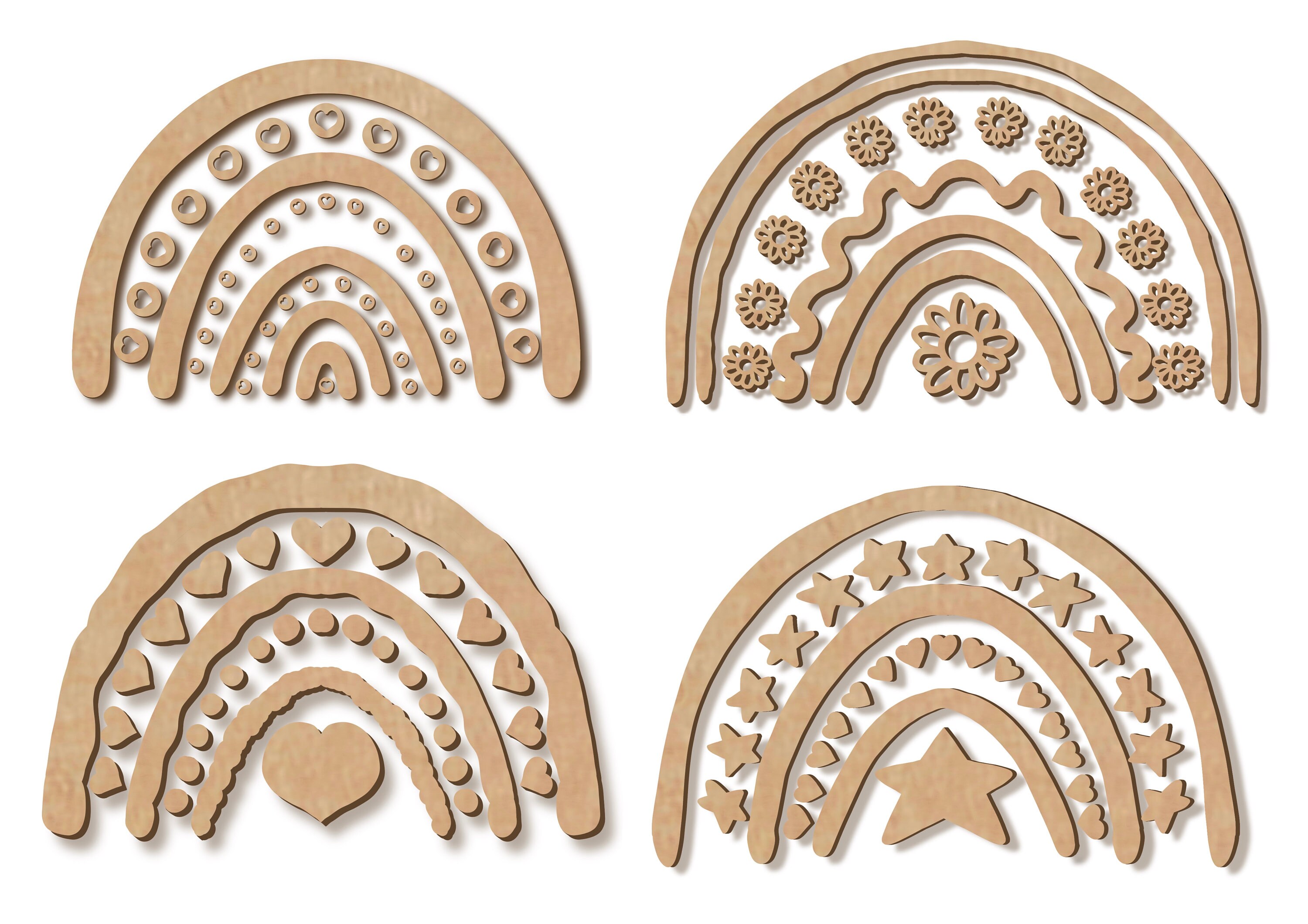 Set of 4 Rainbow Hand Drawn, SVG Digital Download Files, Laser Cutting ...