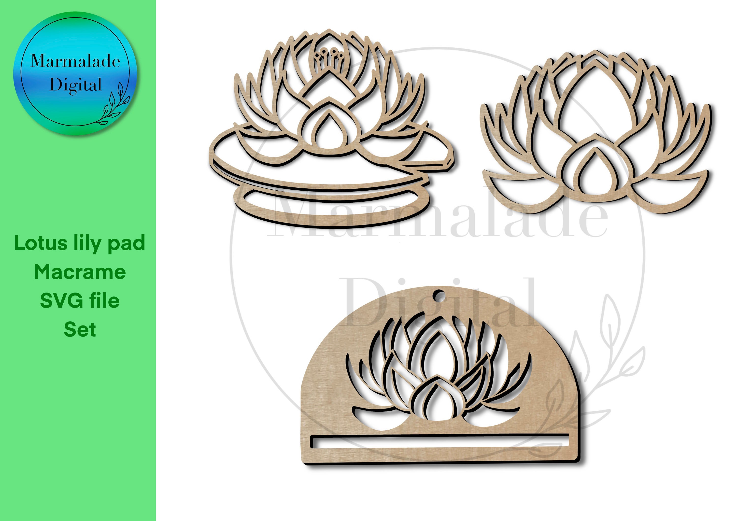 Lotus Lily Macrame Set, Lotus Flower, Lily Pad Macrame Laser Cutting ...