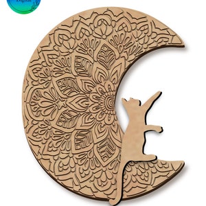 Mandala Moon and Cat SVG File, Digital Download, Laser Cutting File ...