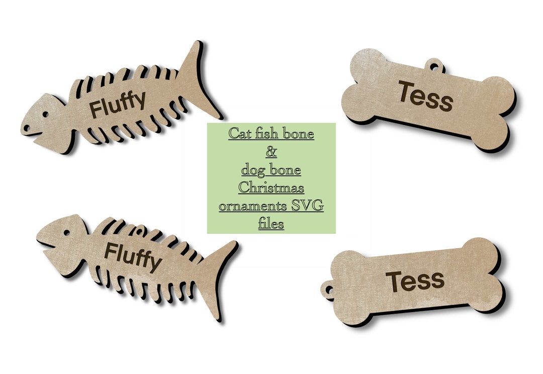 Dog Bone and Cat Fish Bone Christmas Ornament SVG, Pet Loss, Wood ...