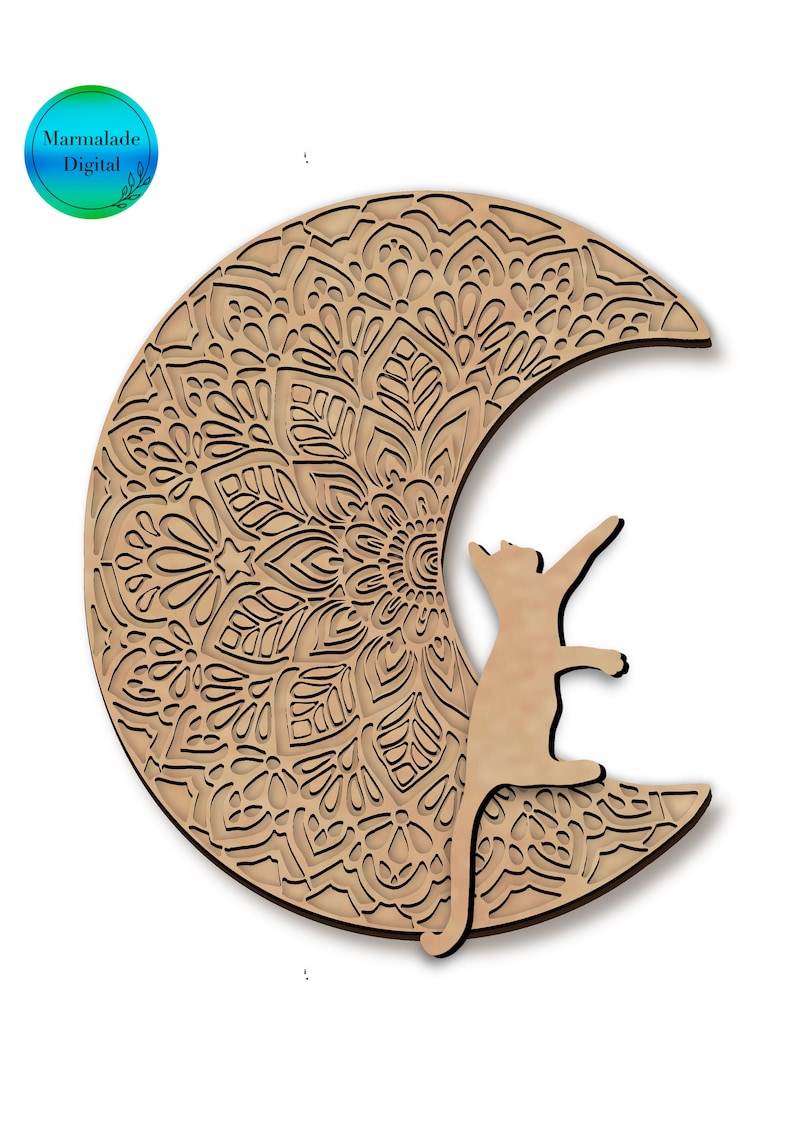 Mandala Moon and Cat SVG File Digital Download Laser Cutting - Etsy