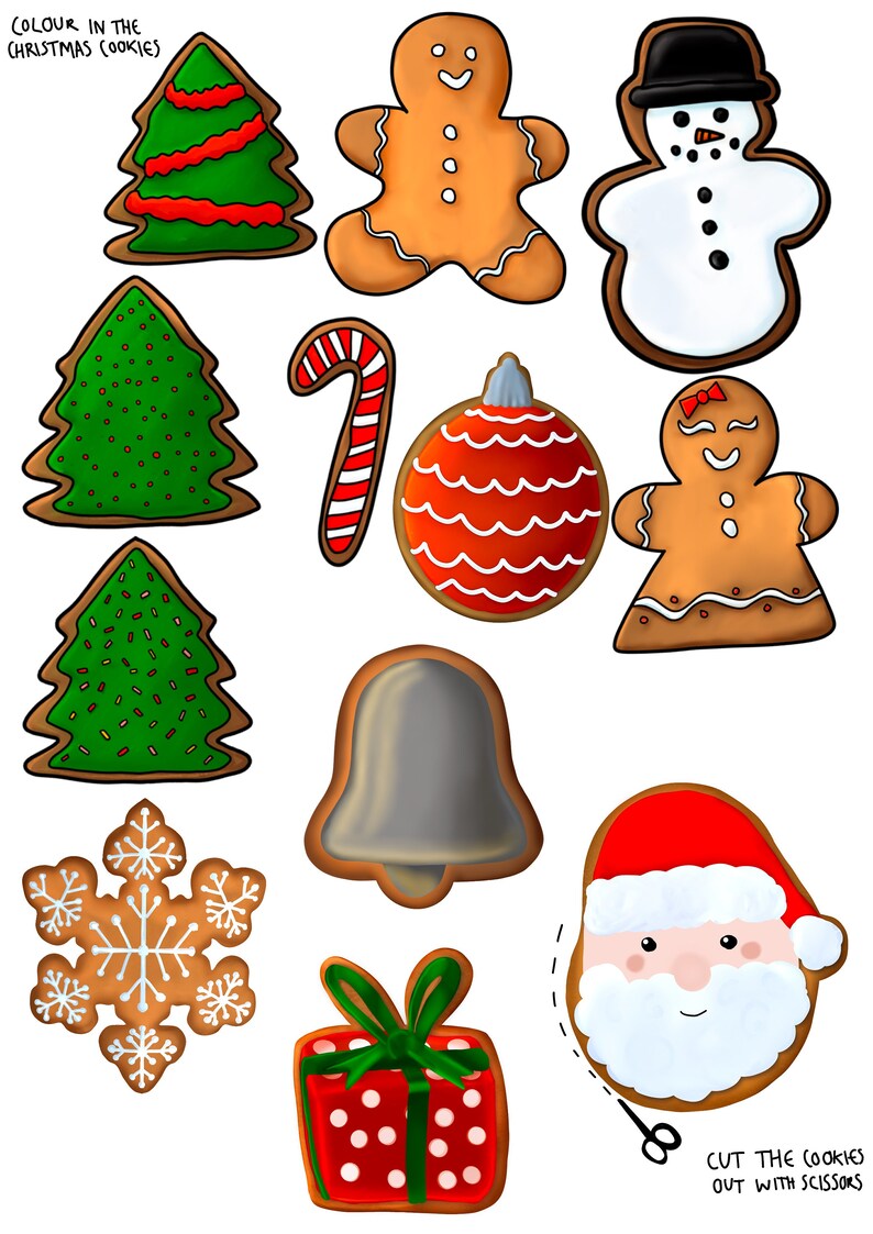 Digital Download Christmas Ginger Bread Cookies and Plate Colouring ...