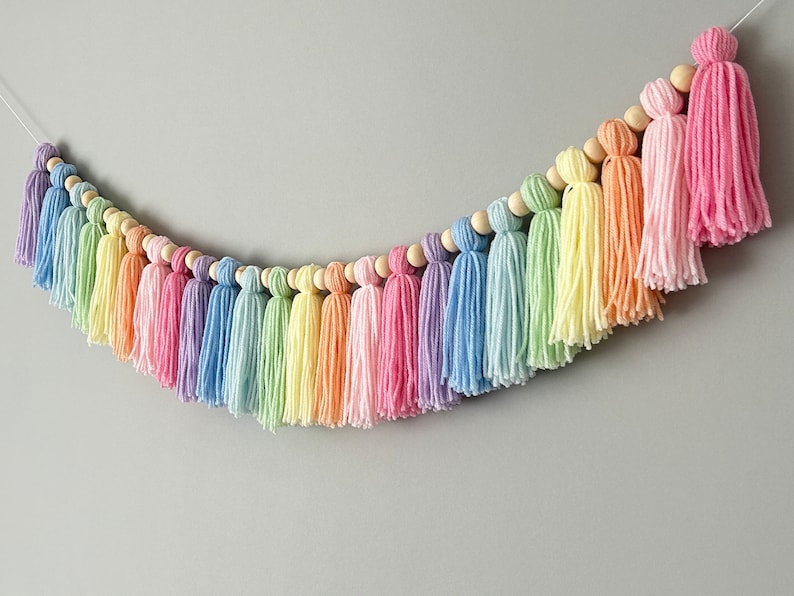 Pastel Rainbow Tassel Garland: Wood Bead Nursery Decor - Etsy