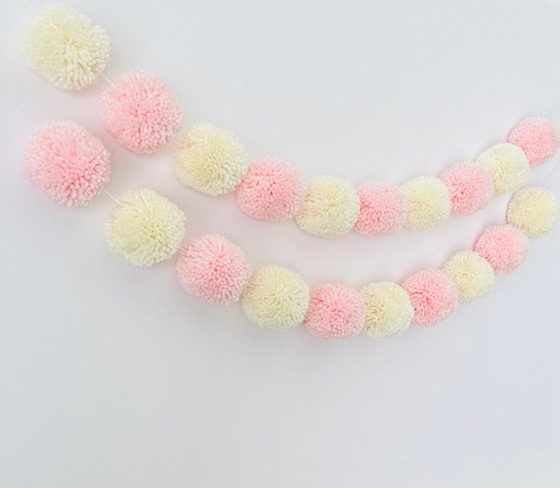 Pink and Cream Yarn Pom Pom Garland: Baby Nursery Decor - Etsy