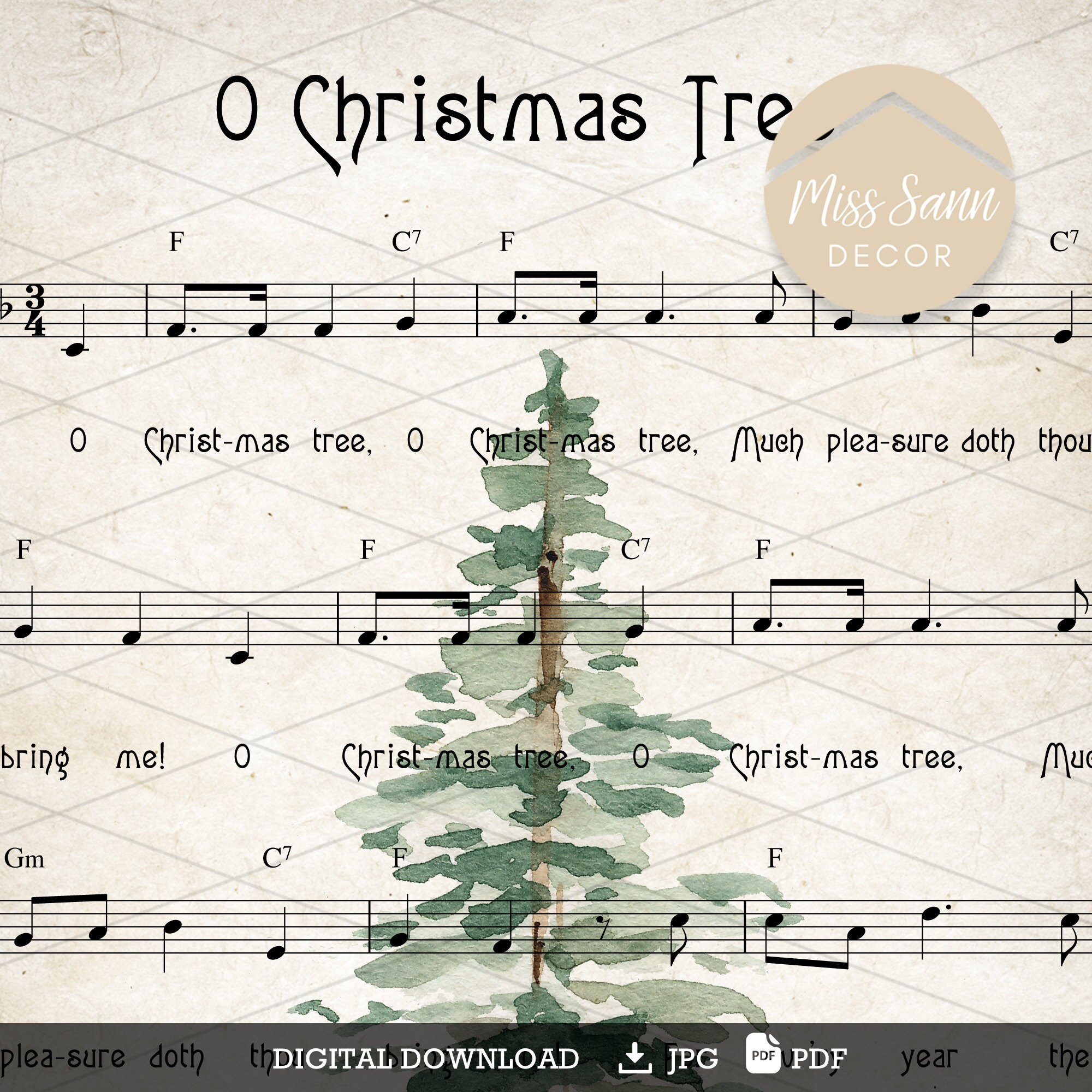 O Christmas Tree Sheet Music Christmas Christmas Poster - Etsy