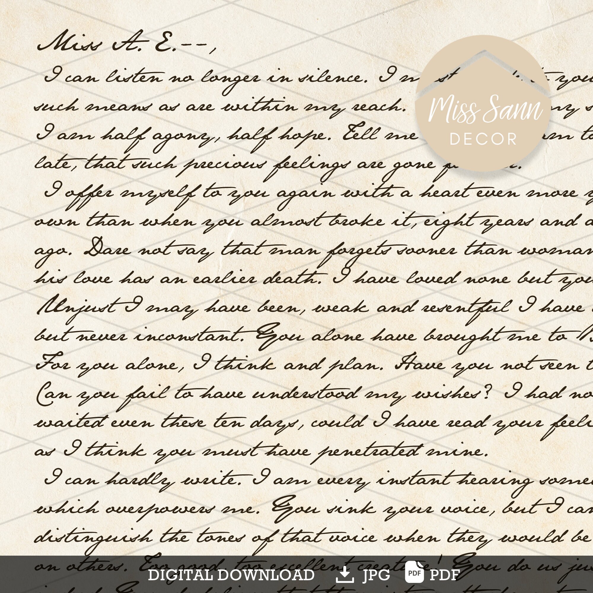 Captain Wentworth's Love Letter to Anne by Jane Austen - Etsy Ireland
