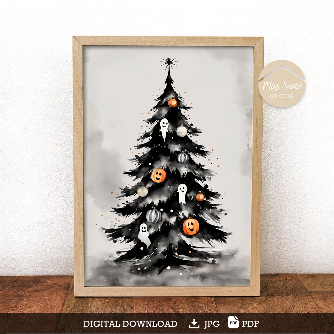 Halloween Tree Painting Spooky Christmas Tree Black - Etsy