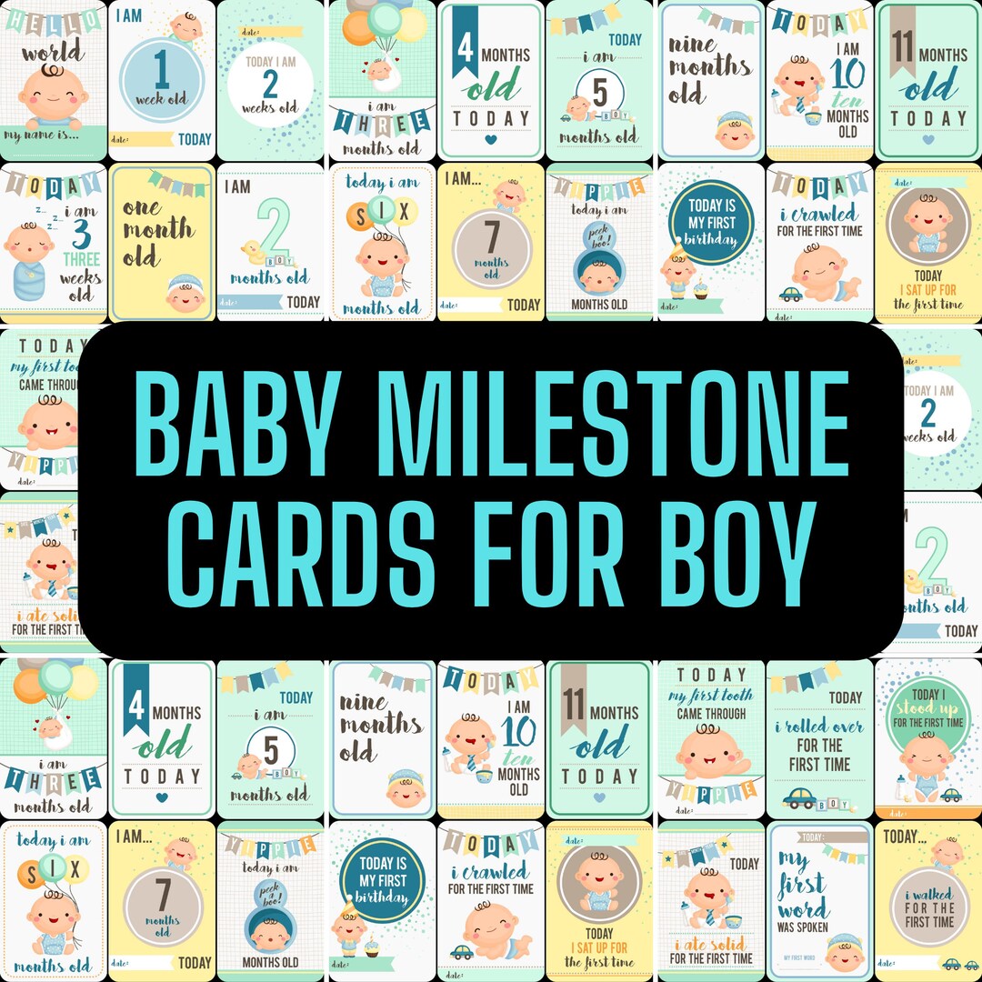 Baby Milestone Cards Boy Svg Bundle , 30 Designs, SVG PNG Files - Etsy