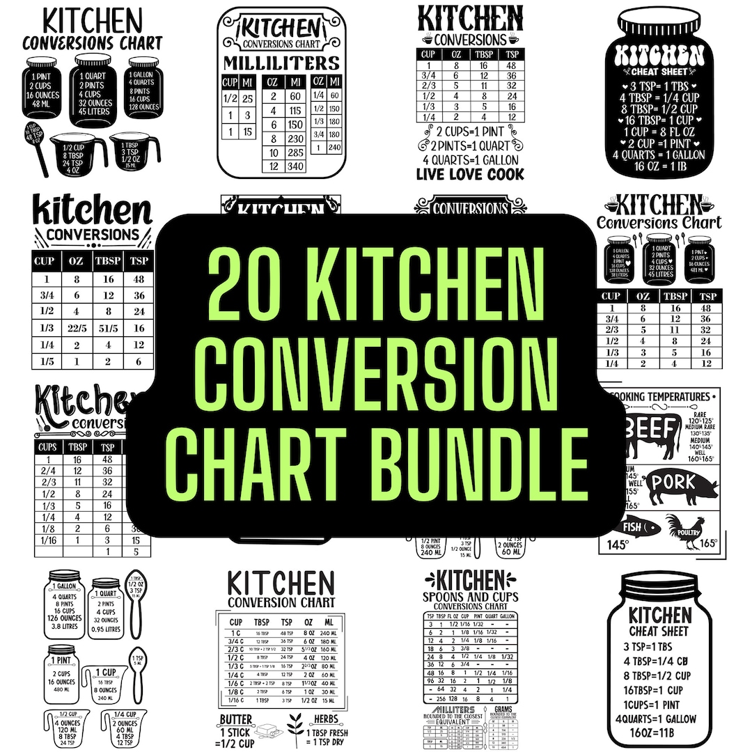 Kitchen Conversion Chart SVG Bundle, 20 Designs (svg, Png, Eps, Dxf ...