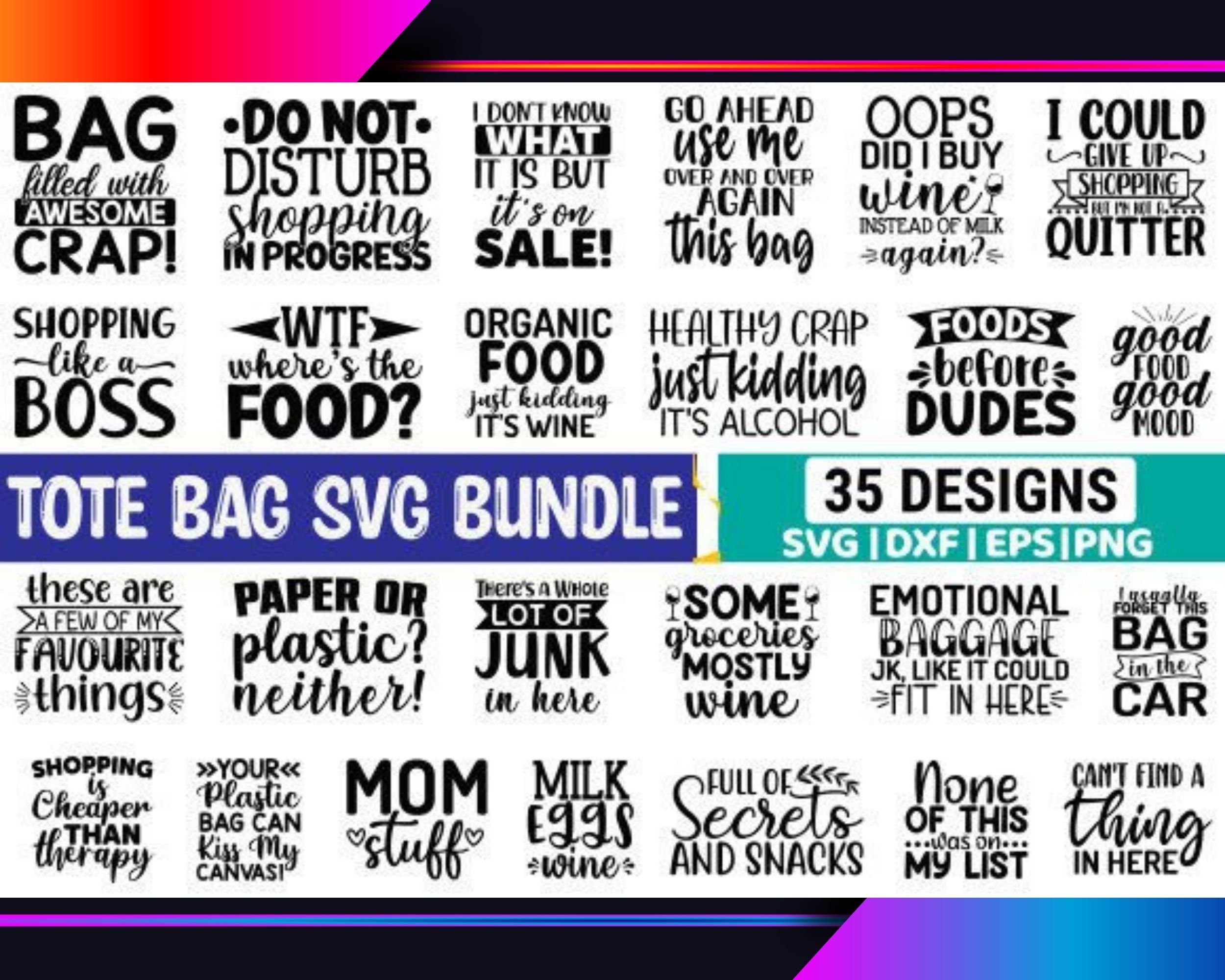 Tote Bag Svg Bundle Funny Tote Bag Quotes Svg Canvas Tote - Etsy