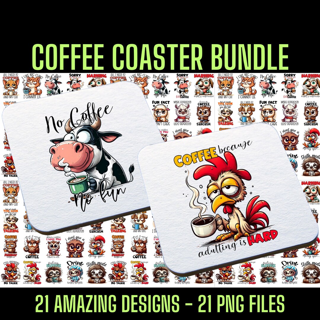 Coffee Coaster Png, Square Coaster Png, 21 Coaster Designs Bundle, 21 ...