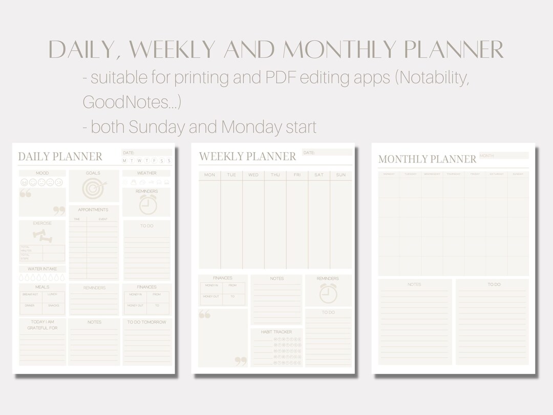Digital Planner, Printable Planner, Planner Inserts Set, Daily Planner ...