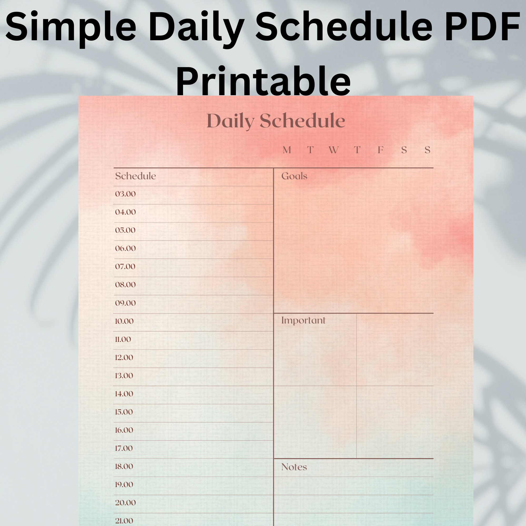 Watercolor Daily Planner PDF Printable Download Daily Planner Notes ...