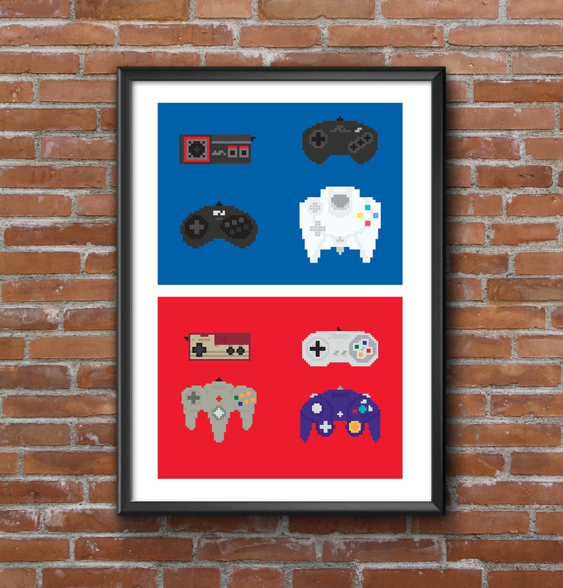 Retro Pixel Controllers Poster Pack BUNDLE Complete Pack of 3 Wall Art ...