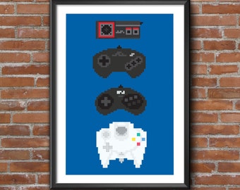 Retro Pixel Controllers Poster Pack BUNDLE Complete Pack of 3 Wall Art ...