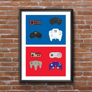 Retro Pixel Controllers Poster - PRINT 01 - Vintage Wall Art Prints ...