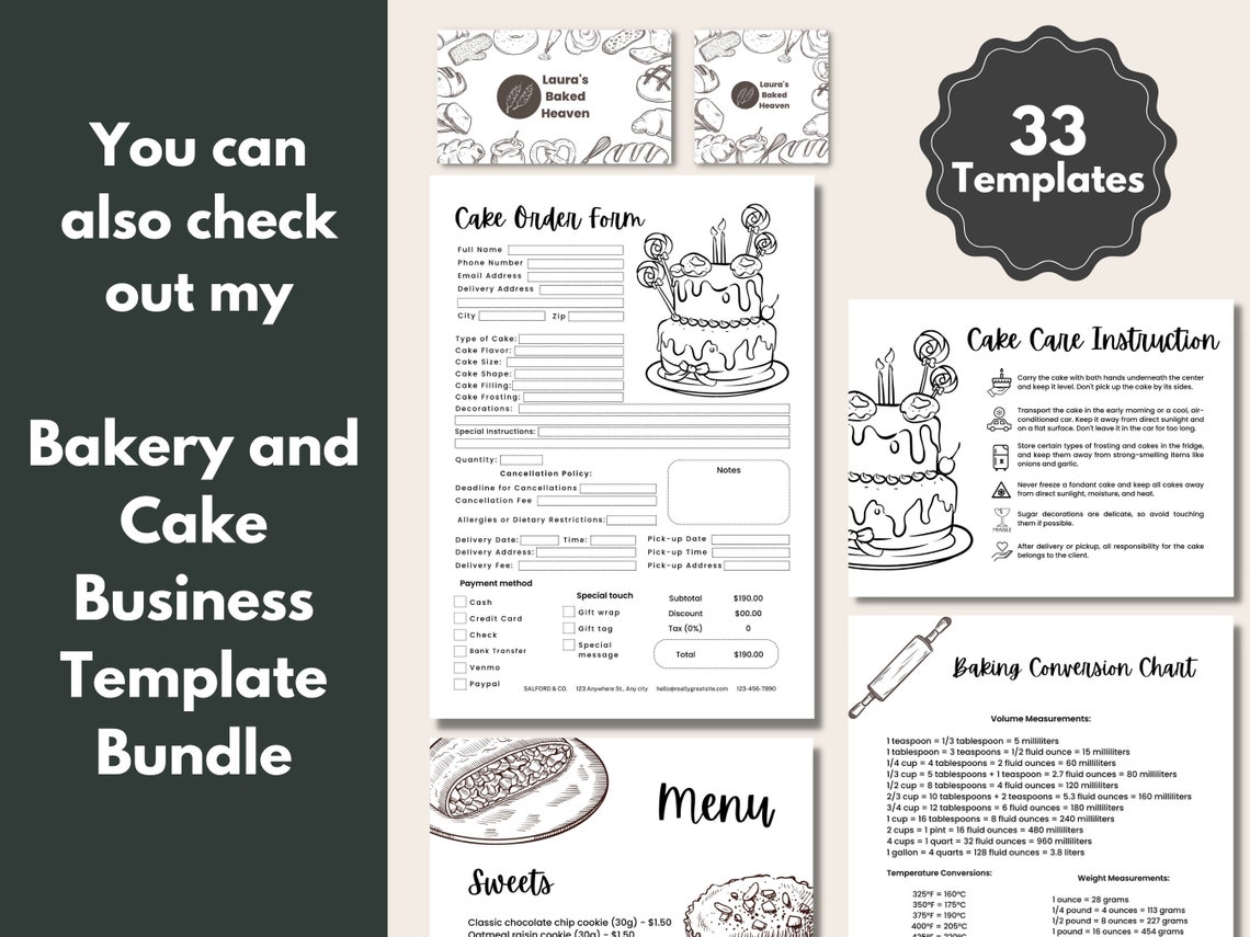 Cake Care Instructions and Thank You Cards, Bakery Branding Kit, Bakery ...