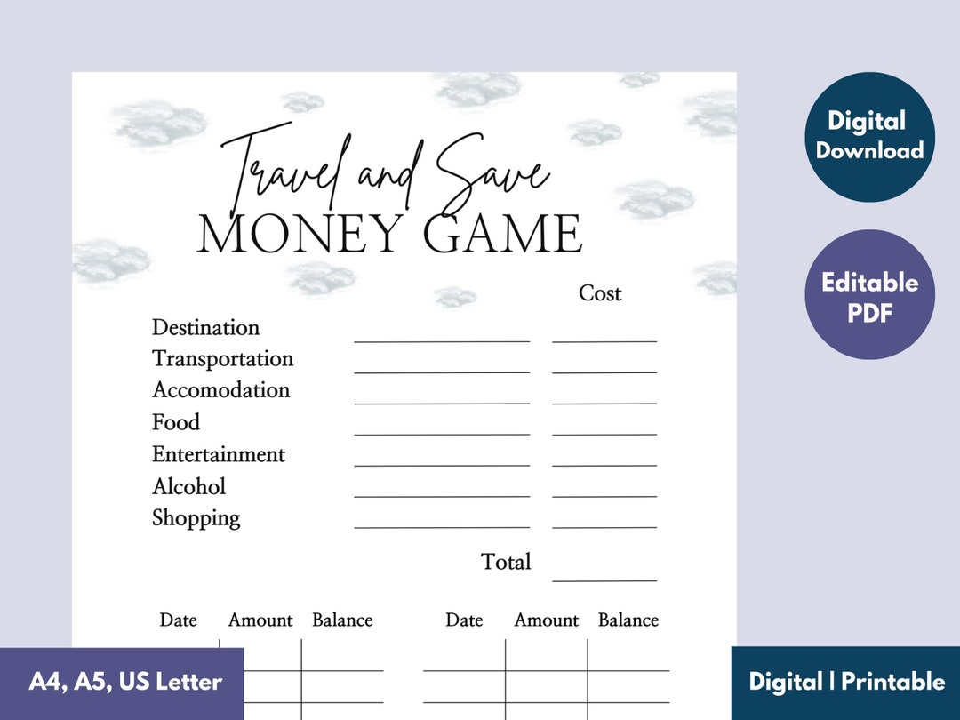 Travel Money Saving Challenge, Financial Planner Printable, Savings ...