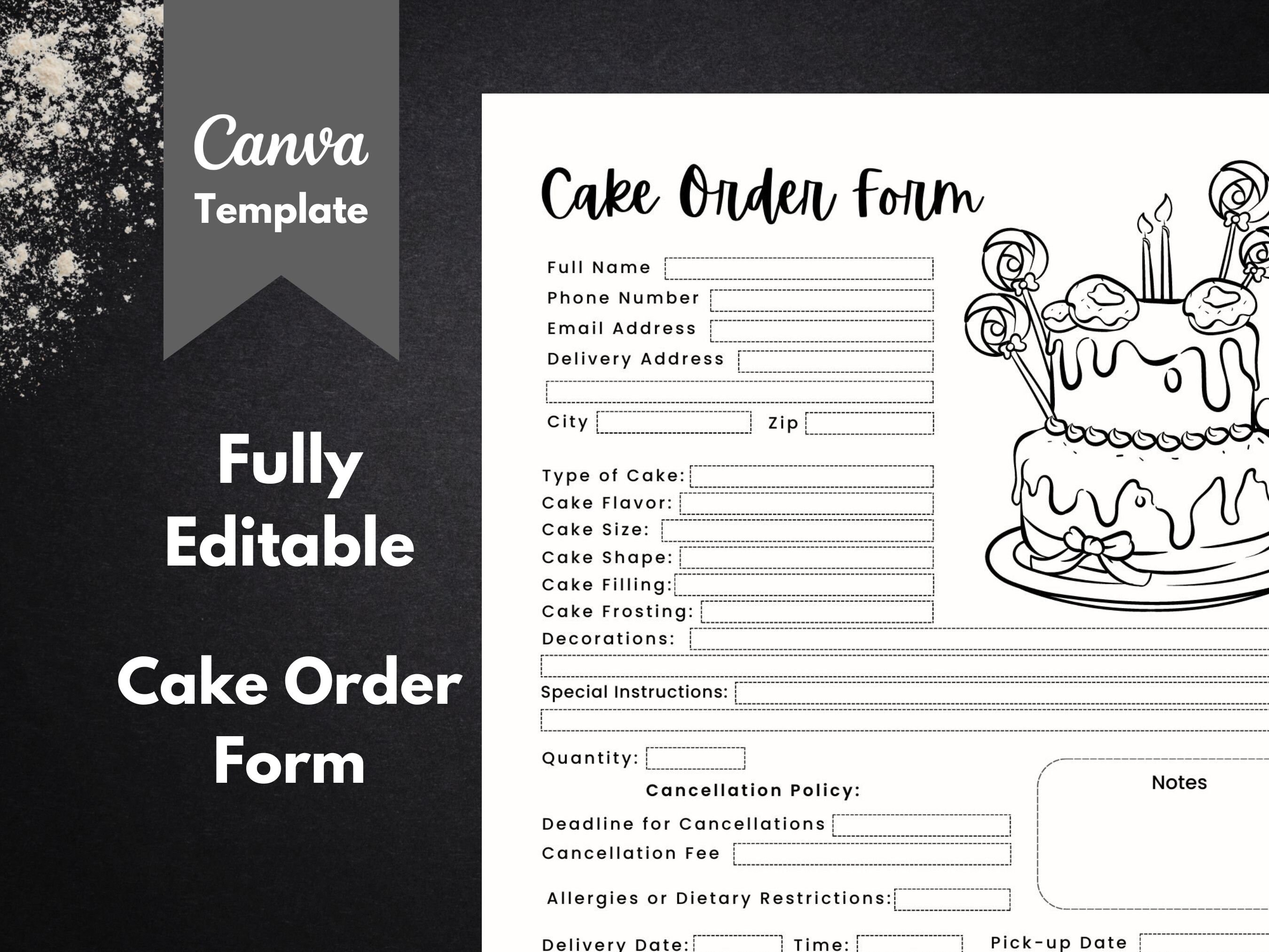 Cake Order Form Template | Order Form Template Canva | Bakery Order ...