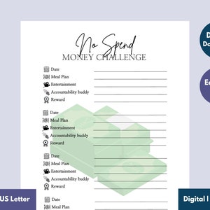 No Spend Challenge, Financial Planner Printable, Savings Tracker, Money ...
