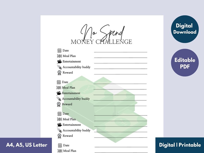 No Spend Challenge, Financial Planner Printable, Savings Tracker, Money ...