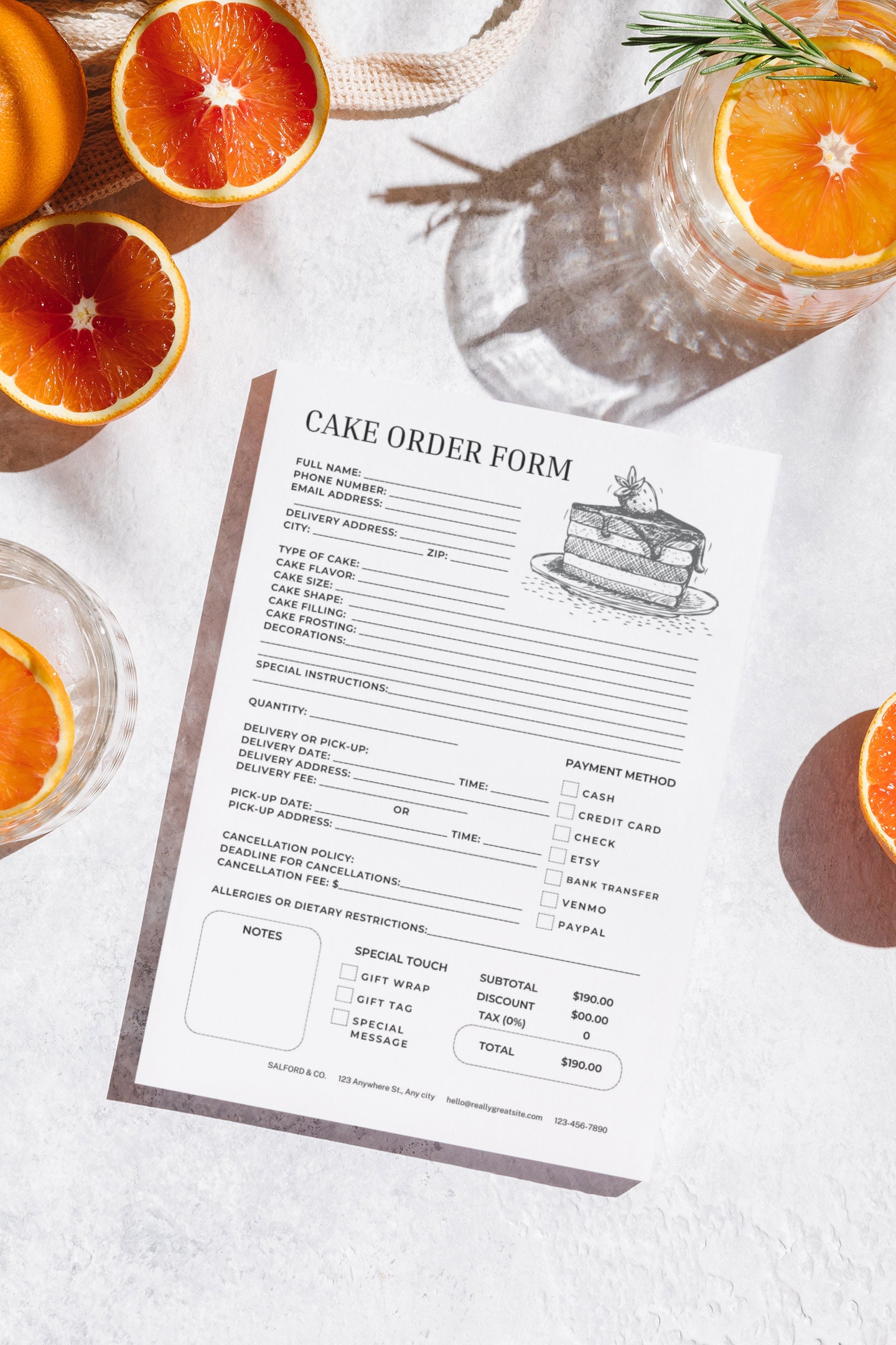 Cake Order Form Template | Order Form Template Canva | Bakery Order ...