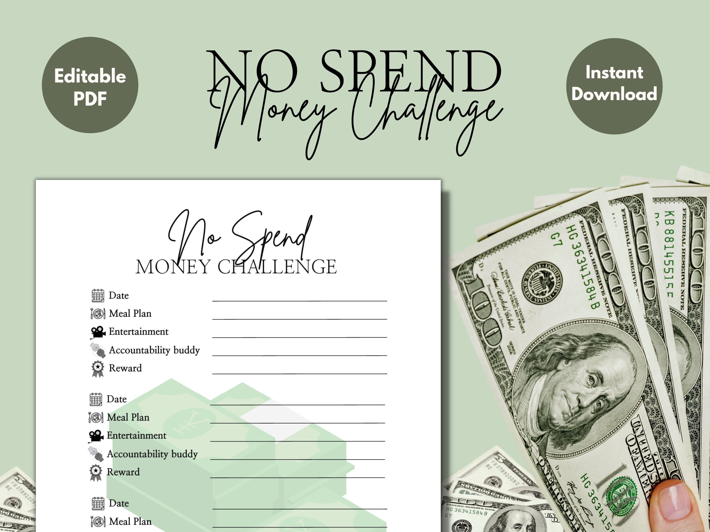No Spend Challenge, Financial Planner Printable, Savings Tracker, Money ...