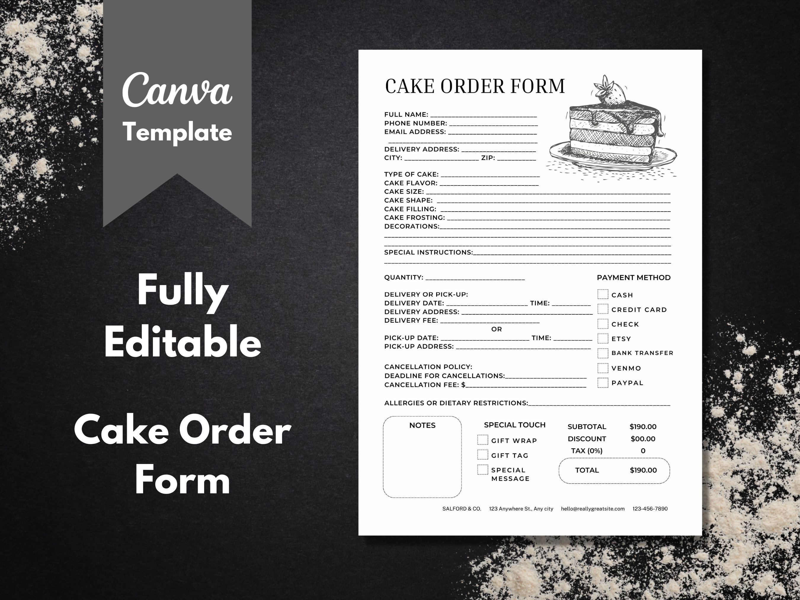 Cake Order Form Template | Order Form Template Canva | Bakery Order ...