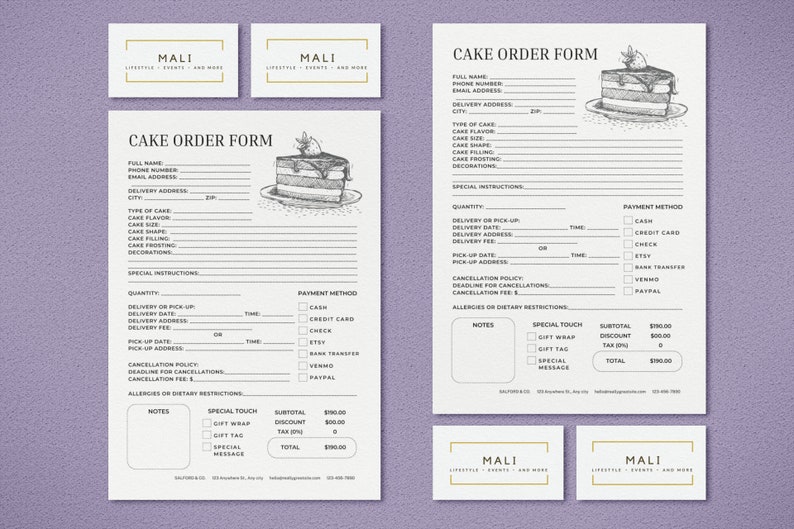 Cake Order Form Template | Order Form Template Canva | Bakery Order ...