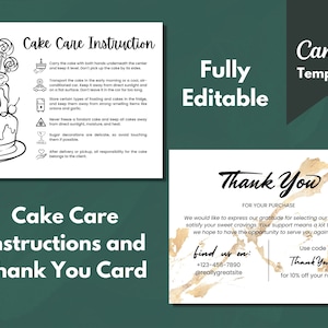 Cake Care Instructions and Thank You Cards, Bakery Branding Kit, Bakery ...