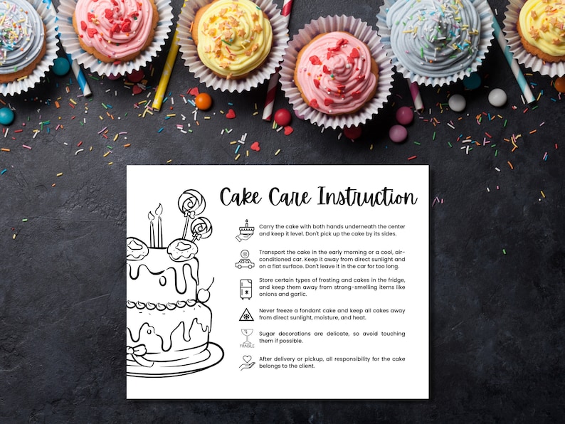 Cake Care Instructions and Thank You Cards, Bakery Branding Kit, Bakery ...
