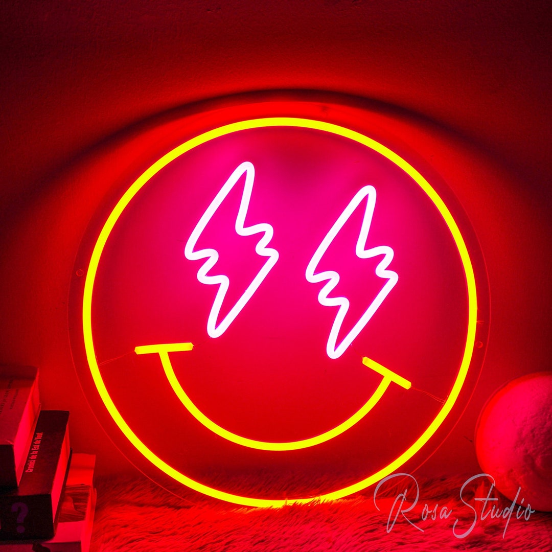 Smile Smiley Face Neon Light Sign Lightning Neon Sign Custom - Etsy