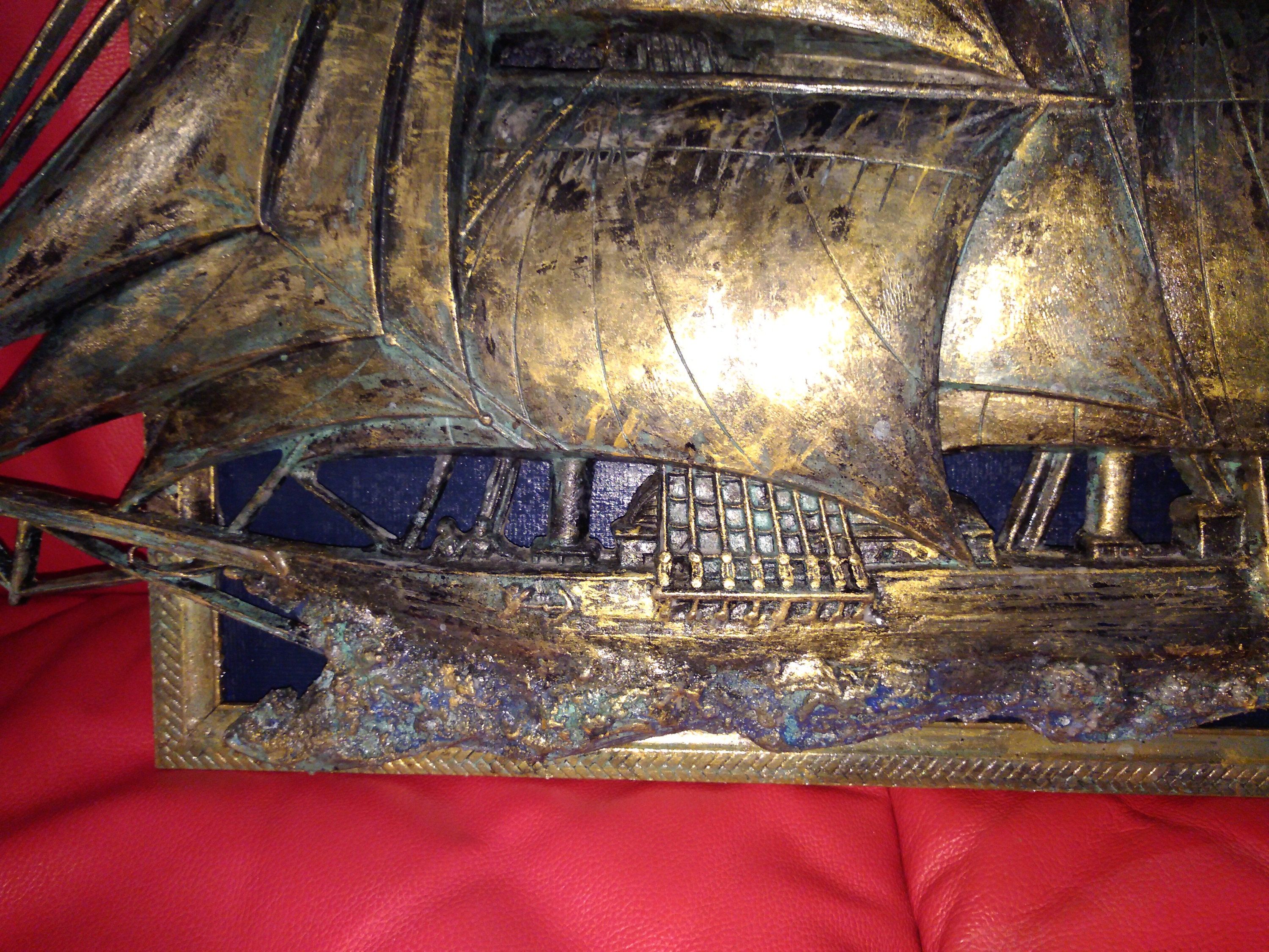 3D Art: SYROCO COPPERCRAFT Clipper Ship & Gold Frame, Upcycled Vintage ...
