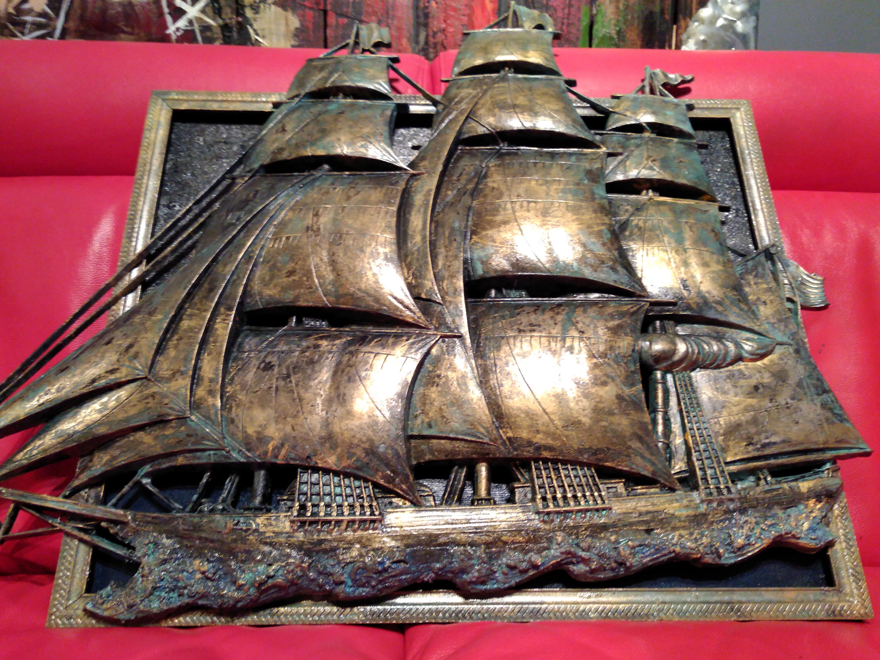 3D Art: SYROCO COPPERCRAFT Clipper Ship & Gold Frame, Upcycled Vintage ...