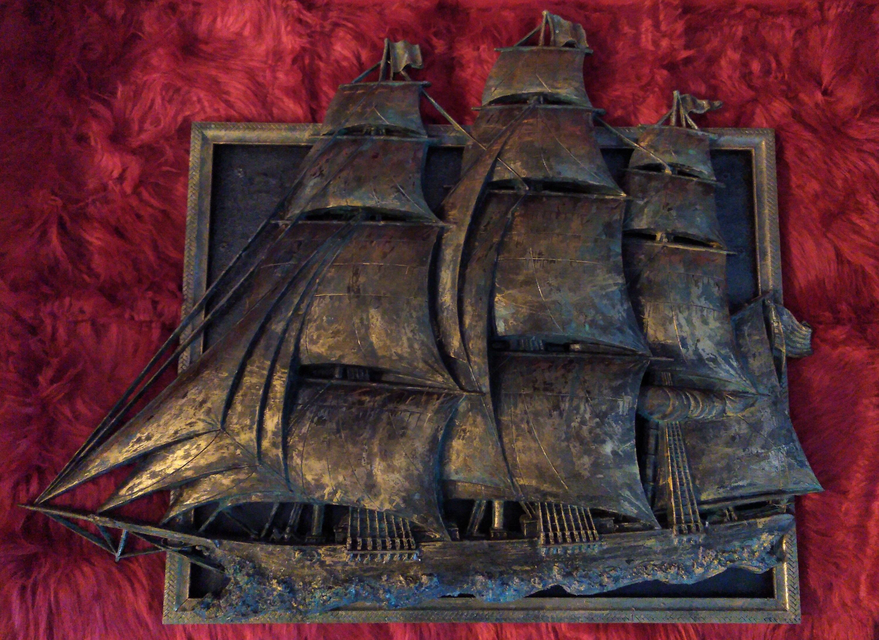 3D Art: SYROCO COPPERCRAFT Clipper Ship & Gold Frame, Upcycled Vintage ...