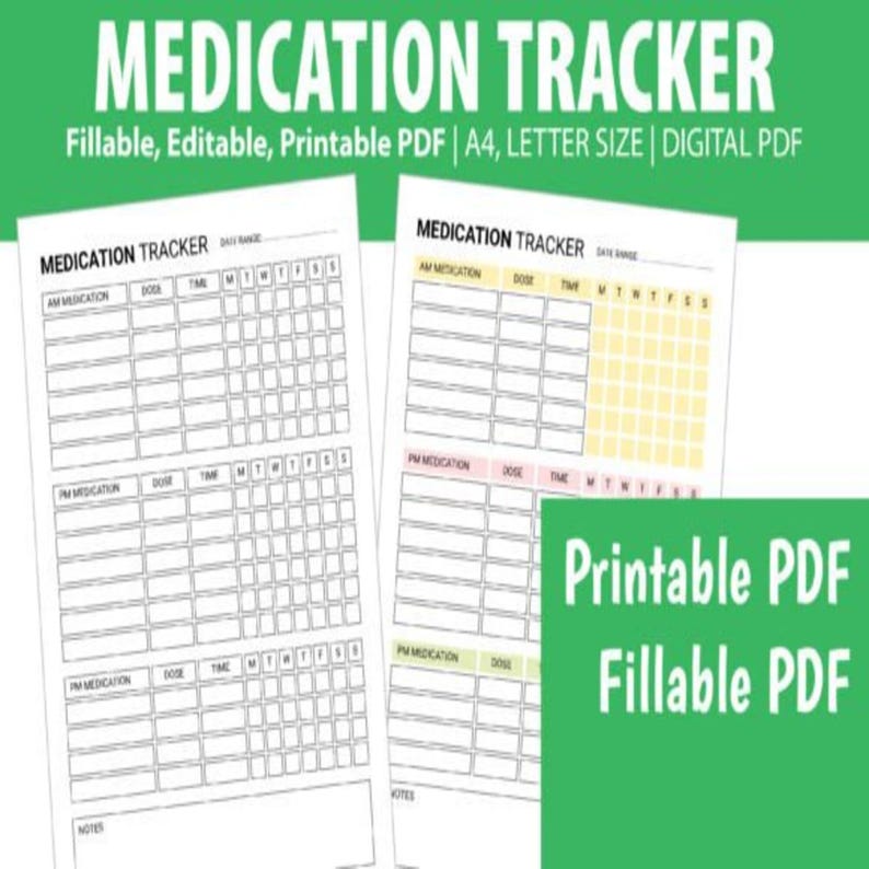 Printable Medication Tracker Log Chart List Planner Kids Cute Printable ...