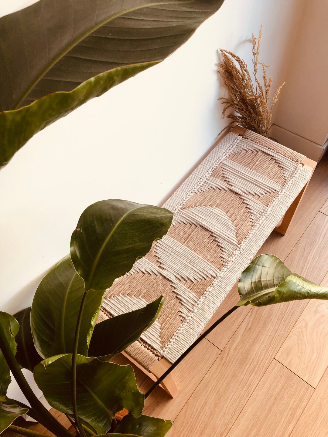 Entryway Woven Bench MOONPHASES in Modern Boho Californian - Etsy