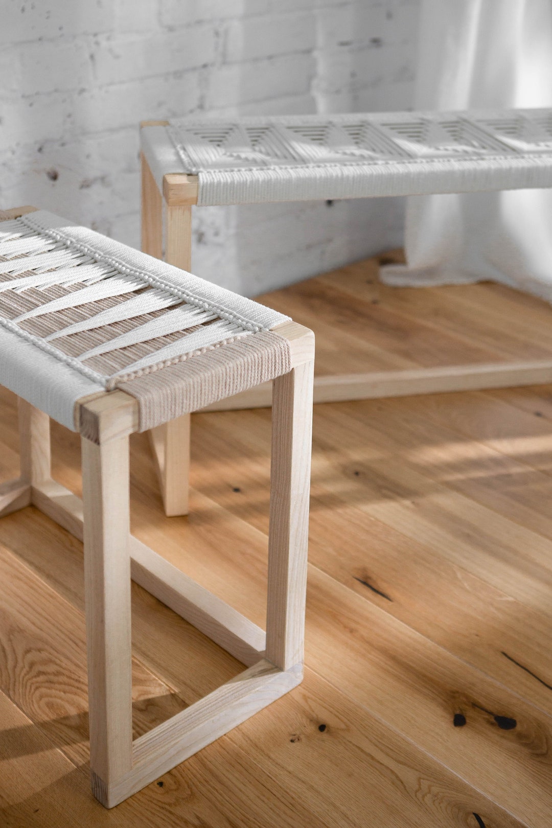 Modern Boho Handwoven Bench for Bedroom or Entryway - Etsy