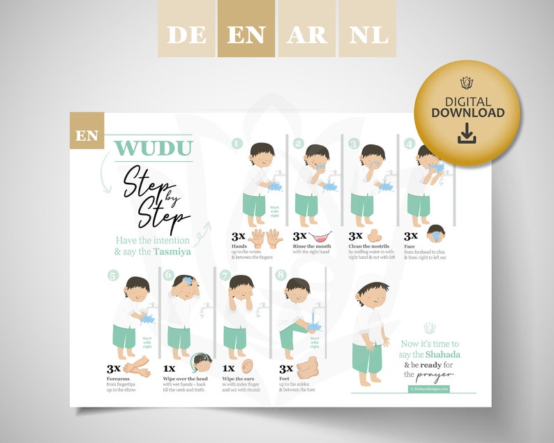 Digital Download - Wudu-poster - English - Step by Step Guide - Wudu ...