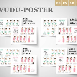 Wudu A4-poster Step for Step Guide to Learn Ablution Wudu Abdest Poster for Kids Green Boys Guys ...