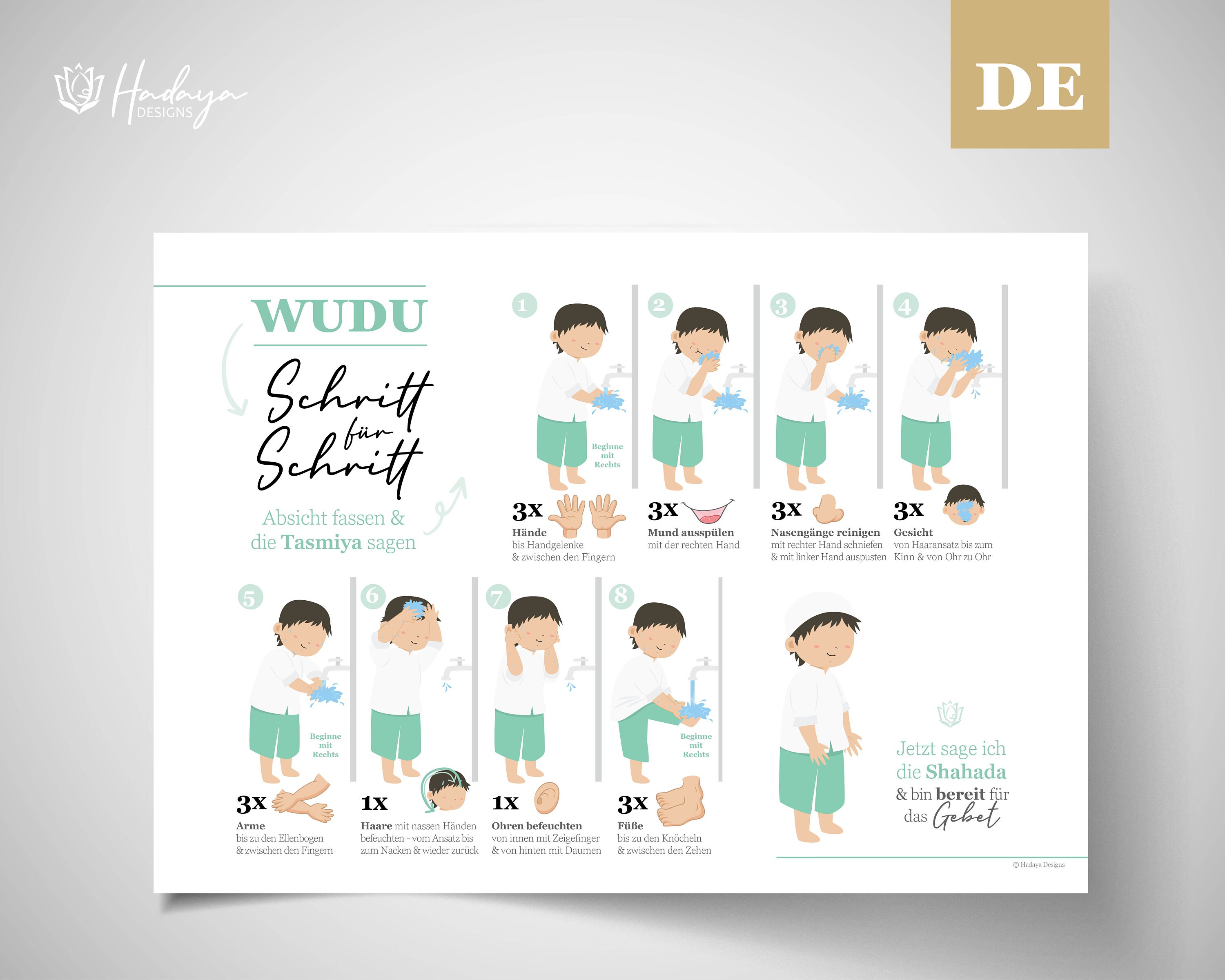 Wudu - A4-poster - Step for Step Guide to Learn Ablution - Wudu Abdest ...