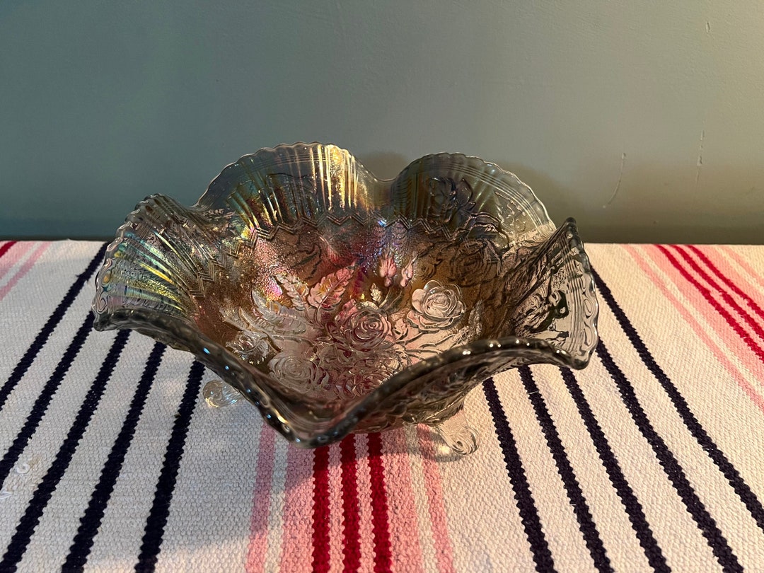 Vintage Carnival Glass Footed Fruit Bowl *luster Rose Pattern* - Etsy