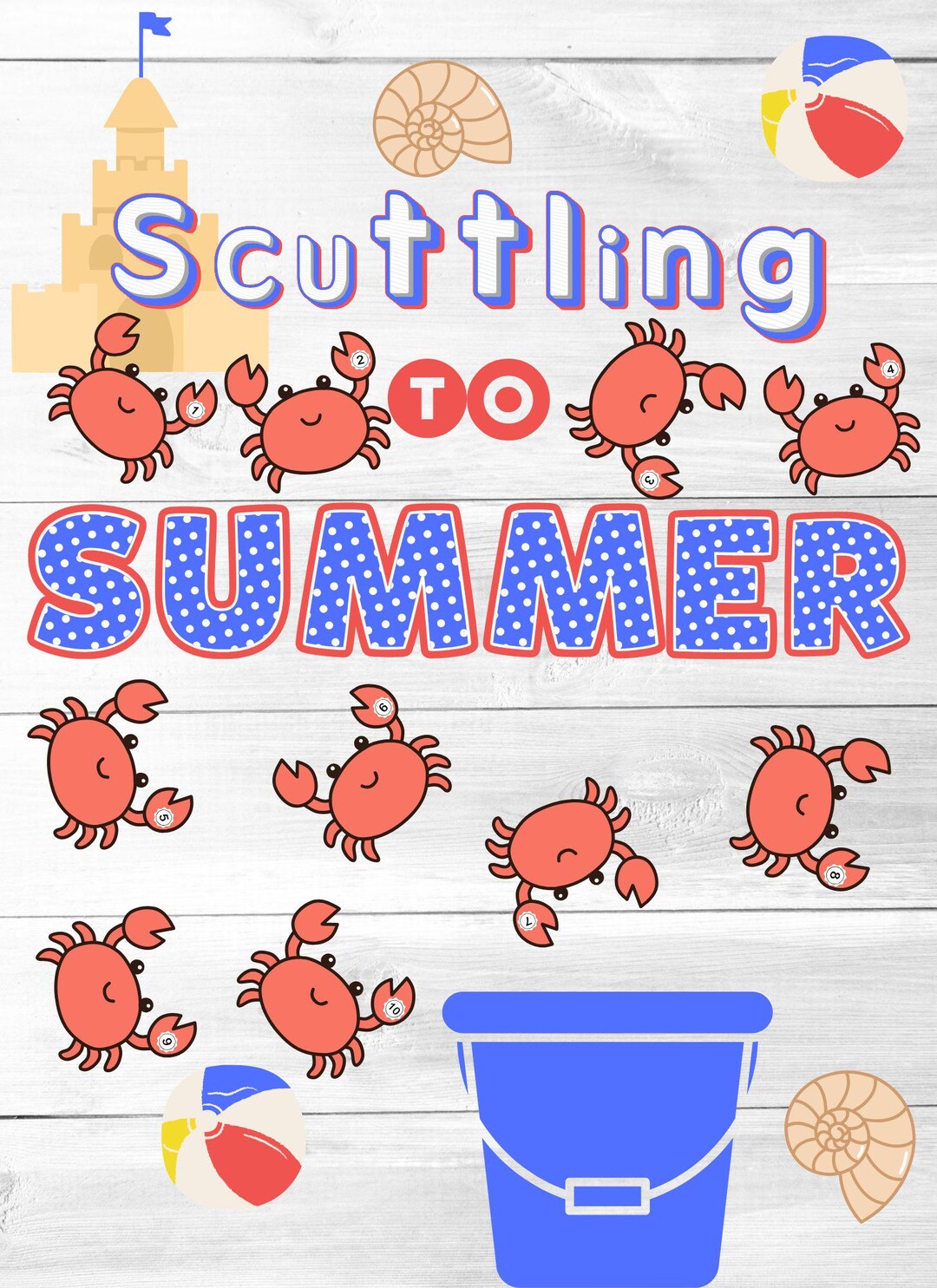 Summer Countdown Bulletin Board-digital Download-crab on Beach - Etsy