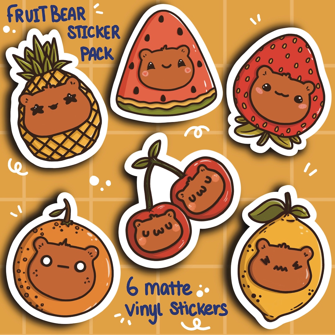 Fruity Bear Sticker Pack Matte Vinyl Sticker Fruit Cute Sweet Summer ...