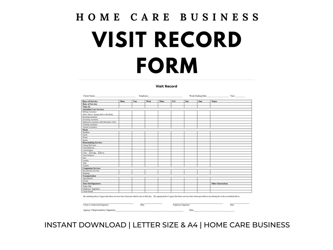 Home Care Visit Record Template: Business Form, Visit Report - Etsy
